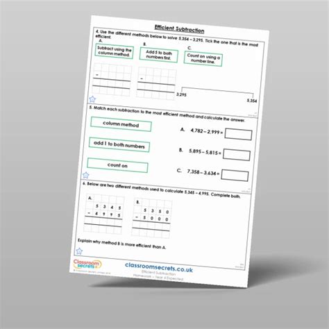Year 4 Efficient Subtraction Homework Resource Classroom Secrets