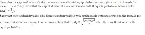 Solved Show That The Expected Value Of A Discrete Random Chegg