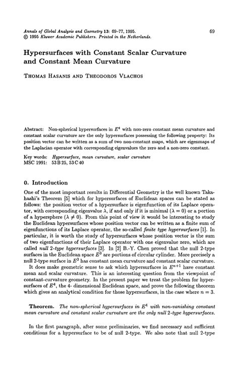 Pdf Hypersurfaces With Constant Scalar Curvature And Constant Mean Curvature