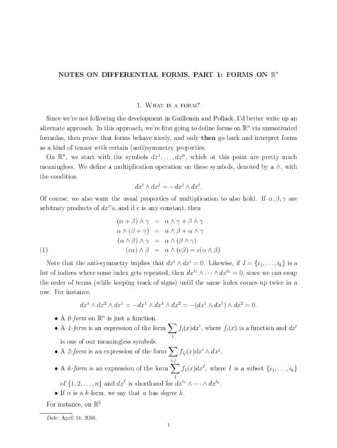 Fillable Online Notes On Differential Forms Part 1 Forms On R N Fax Email Print Pdffiller