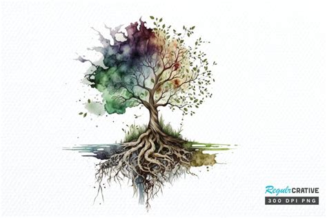 Watercolor Tree Roots PNG Clipart