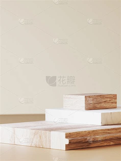 化妆品背景产品介绍木材和大理石堆叠裙台在大地色调的背景3 d渲染素材 花瓣网