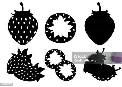 검은 실루엣 딸기 그리고 딸기의 조각입니다 딸기의 벡터 그림입니다 벡터 일러스트 레이 션 장식 포스터 상징 자연 제품 농산물