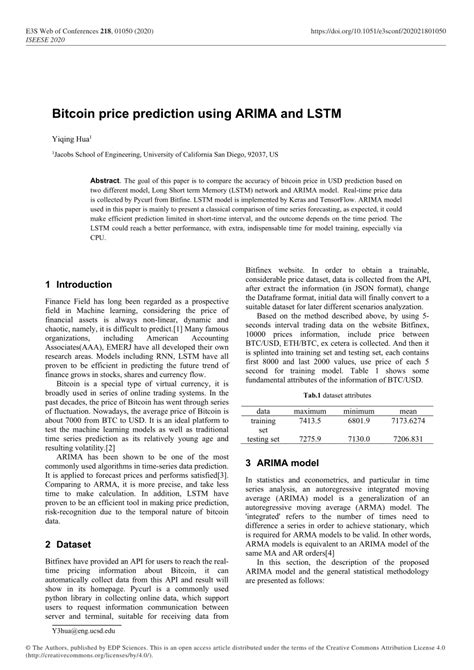 PDF Bitcoin Price Prediction Using ARIMA And LSTM