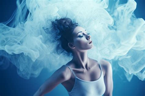 Premium AI Image Female Dance Artist With Blue Smoke Twirl Generate Ai