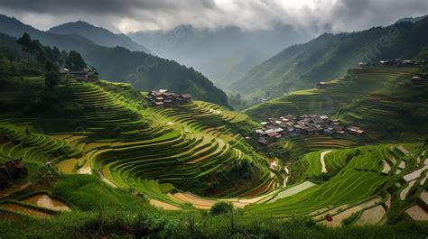 마을이 있는 계곡의 계단식 논 사파 사진 사파 베트남 배경 일러스트 및 사진 무료 다운로드 Pngtree