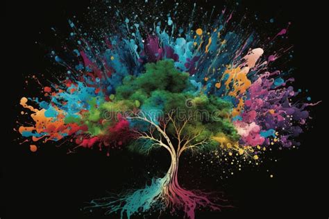 Explosion Of Colorful Particles Forms A Tree Generative Ai Stock Illustration Illustration Of