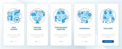 Experiential Learning Blue Onboarding Mobile App Screen Education Walkthrough 5 Steps Editable