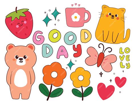 Handzeichnung Süße Doodle Cartoon Sticker Set Süße Zeichnung Sticker
