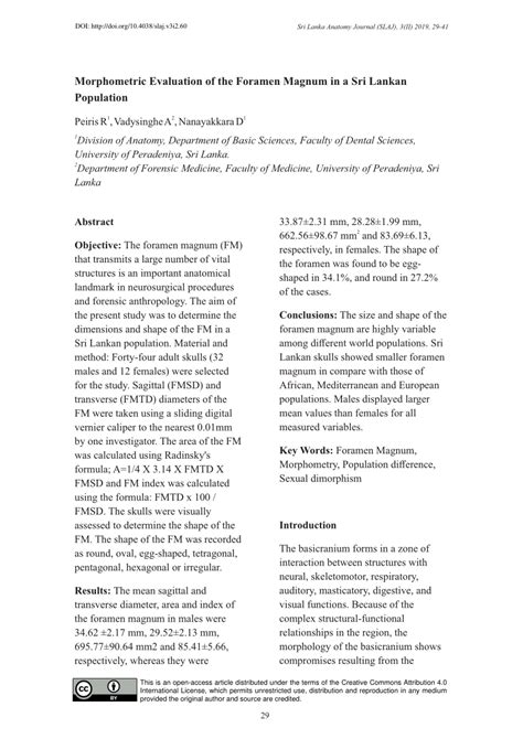 Pdf Morphometric Evaluation Of The Foramen Magnum In A Sri Lankan