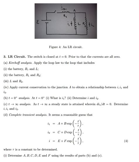 figure 4 an lr circuit lr circuit the switch is closed at t 0 prior to