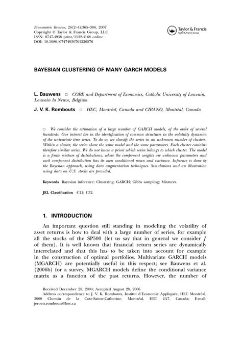 Pdf Bayesian Clustering Of Similar Multivariate Garch Models