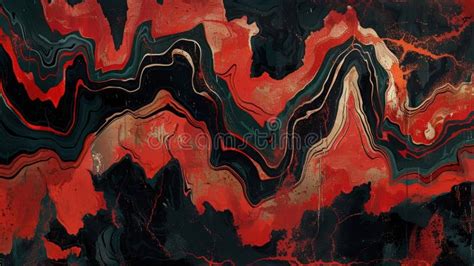 Abstract Swirling Patterns In Red Black And Gold Create A Striking Visual Effect Stock
