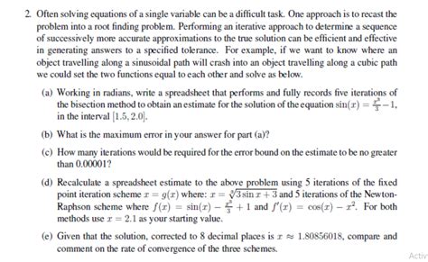 Solved Often Solving Equations Of A Single Variable Can Chegg Com