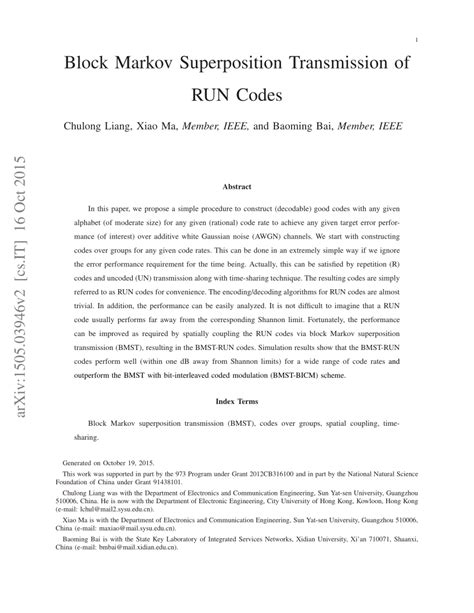 pdf block markov superposition transmission of run codes