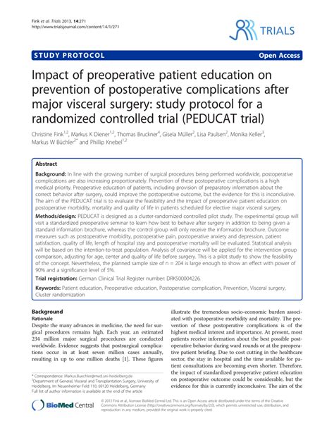 Pdf Impact Of Preoperative Patient Education On Prevention Of Postoperative Complications