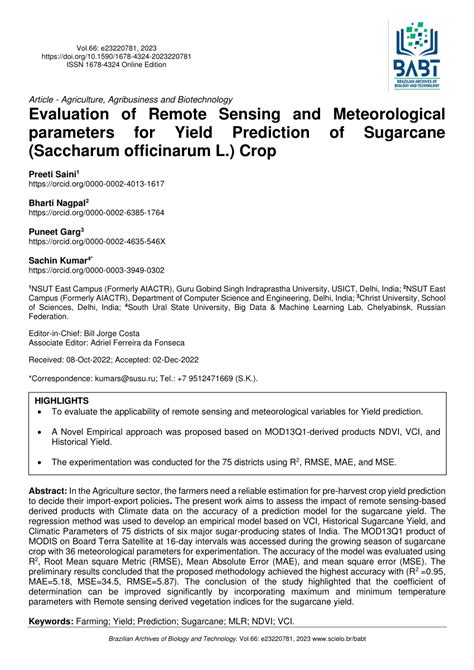 Pdf Evaluation Of Remote Sensing And Meteorological Parameters For