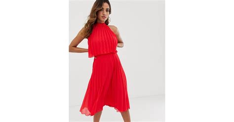 Asos Halter Tie Neck Midi Dress In Red Lyst