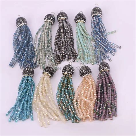Buy 10pcs Multi Color Crystal Tassel Pendant Beads Glass Crystal Beads Tassel
