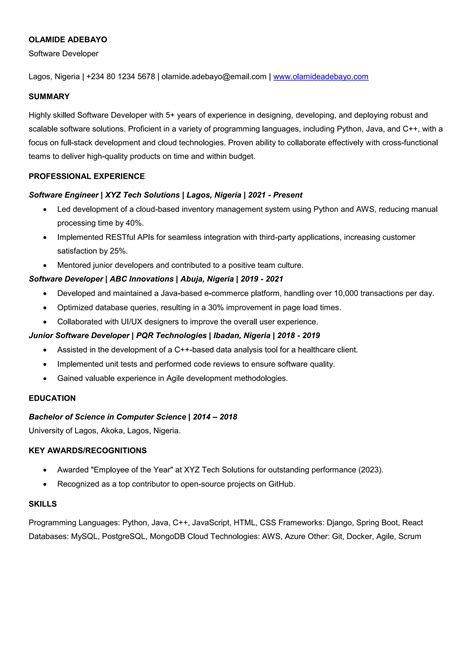 software developer fully editable ats resume template docx desktop