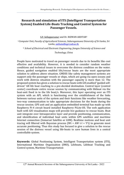Pdf Research And Simulation Of Its Intelligent Transportation System Enabled Life Boats