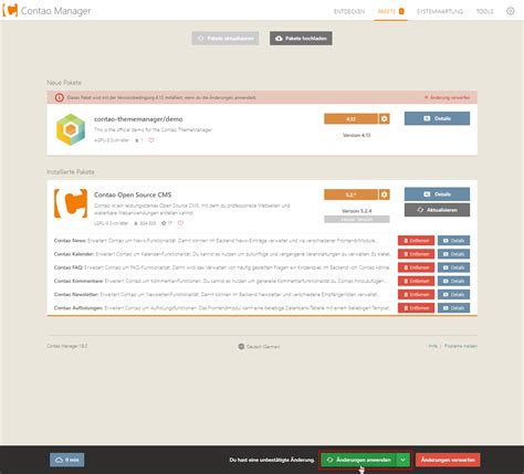 Contao Manager Artefakt Contao Thememanager