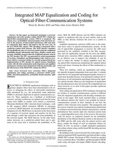 Pdf Integrated Map Equalization And Coding For Optical Fiber