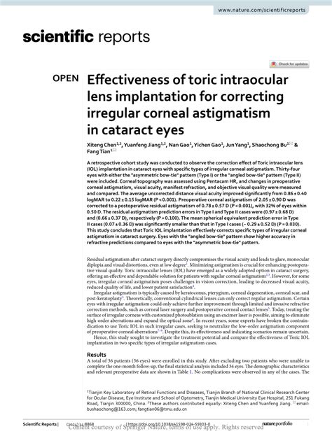 Pdf Effectiveness Of Toric Intraocular Lens Implantation For Correcting Irregular Corneal