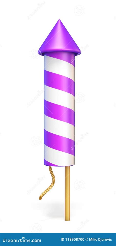 Purple Stripped Firework Rocket 3d Rendering Illustration On White