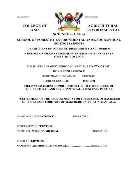 Forestry Field Attachment Report Nyabyeya College