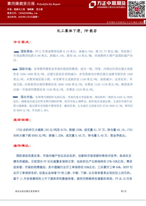 聚丙烯期货日报：化工集体下滑，pp能否