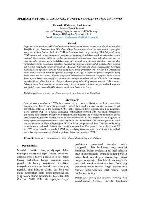 Pdf Aplikasi Metode Cross Entropy Untuk Support Vector Machines