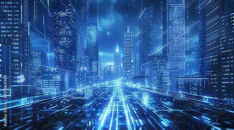 Futuristic Cityscape Transforming From Analog To Digital With Binary Code And Glowing Circuit