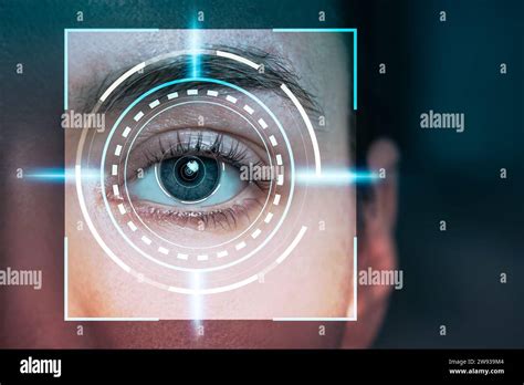 Facial And Iris Recognition Technology Woman With Digital Biometric