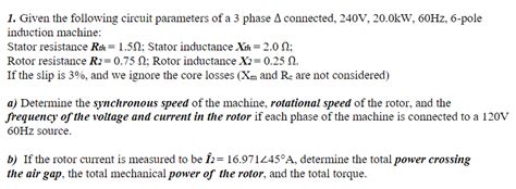 Given The Following Circuit Parameters Of A Chegg