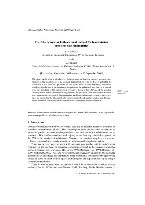 pdf nitsche mortar finite element method for transmission problems