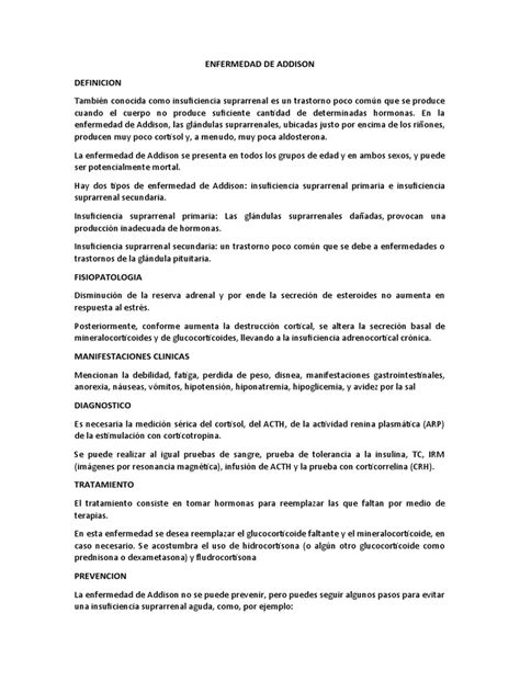 Enfermedad De Addison Pdf Glándula Suprarrenal Hormona Adrenocorticotrópica