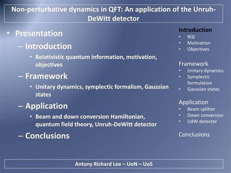 Ppt Non Perturbative Dynamics In Qft An Application Of The Unruh Dewitt Detector Powerpoint
