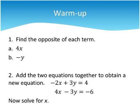 Warmup Elimination Using Addition And Subtraction