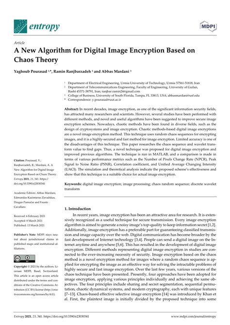 Pdf A New Algorithm For Digital Image Encryption Based On Chaos Theory