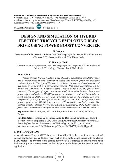 Design And Simulation Of Hybrid Electric Tricycle Employing Bldc Drive Using Power Boost