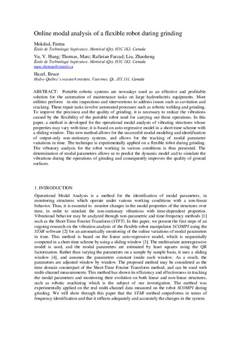 Pdf Online Modal Analysis Of A Flexible Robot During Pdf Online Modal Analysis Of A Flexible Robot During