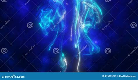 Abstract Blue Glowing Fluid Of Particles And Waves Abstract Liquid Stock Illustration