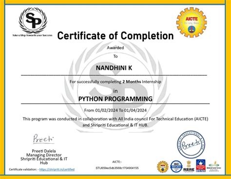 Pythonprogramming Internshipcompletion Certificateofcompletion