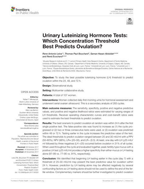 Pdf Urinary Luteinizing Hormone Tests Which Concentration Threshold Best Predicts Ovulation