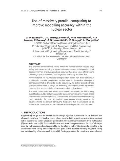 Pdf Use Of Massively Parallel Computing To Improve Modelling Accuracy Within The Nuclear Sector