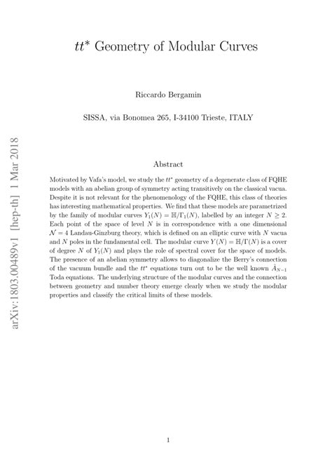 Pdf Tt { } Geometry Of Modular Curves