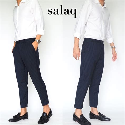 กางเกงสแลคผู้ชายผ้าตัดสูท มีลวดลายในเนื้อผ้า ทรงกระบอกเล็ก กางเกงทำงาน กางเกงหนุ่มเกาหลี Salaq