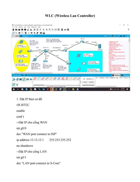 WLC sầdggda WLC Wireless Lan Controller Đặt IP theo sơ đồ R BTEC enable conf t Đặt IP