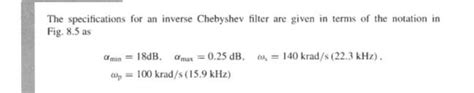 solved the specifications for an inverse chebyshev filter